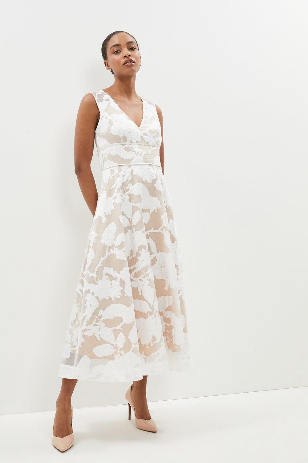 Dresses V Neck Floral Jacquard Midi Dress Coast